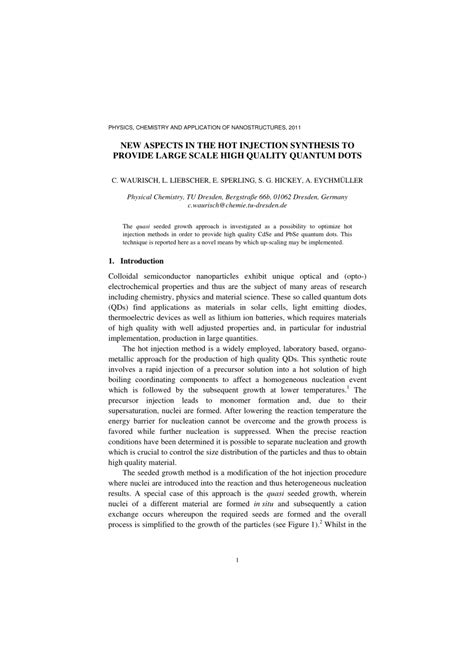 Pdf New Aspects In The Hot Injection Synthesis To Provide Large Scale
