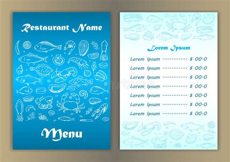 Restaurant Seafood Menu With Hand Drawn Doodle Elements Stock Vector
