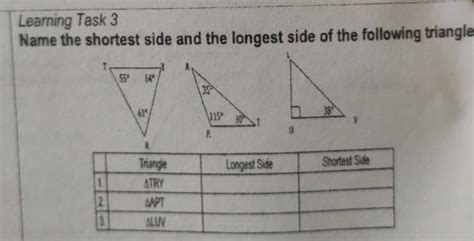 solved learning task 3 name the shortest side and the longest side of