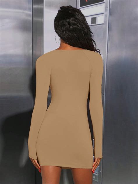 Sheinneu Square Neck Seam Detail Bodycon Dress Shein Usa