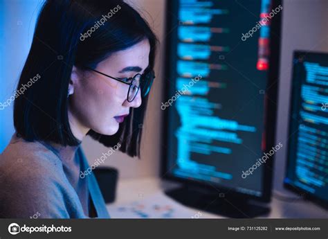 Asian Woman Software Development Working Coding Computer Screen