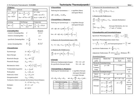 Formelsammlung TTD1 FG Technische Thermodynamik 13 10 Technische