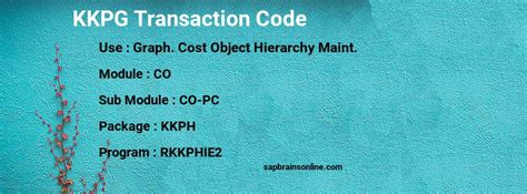 KKPG SAP Tcode For Graph Cost Object Hierarchy Maint KKPG SAP Tcode For Graph Cost Object Hierarchy Maint