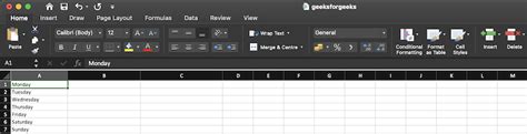 how to convert weekday name to number in excel geeksforgeeks