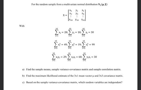 Solved For The Random Sample From A Multivariate Normal