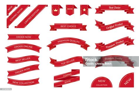 벡터 일러스트 레이 션 세트 의 프리미엄 품질 빨간 리본 배너와 책갈피 1위에 대한 스톡 벡터 아트 및 기타 이미지 1위 개체 그룹 고급 Istock