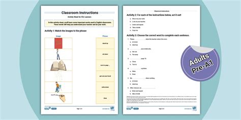 Esl Classroom Instructions Activity Sheet Adults Pre A1