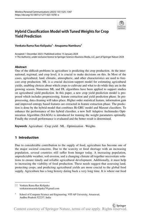 Hybrid Classification Model With Tuned Weights For Crop Yield Prediction Request PDF