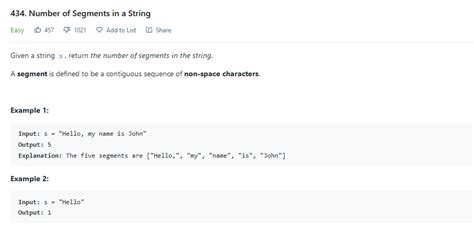 Number Of Segments In A String Leetcode 434