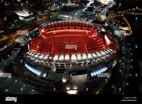 An Aerial View Of Paul Brown Stadium At Night In Cincinnati Ohio Stock