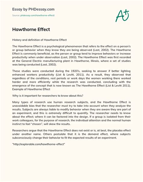 Hawthorne Effect Definition And Research Essay Example Words Phdessay