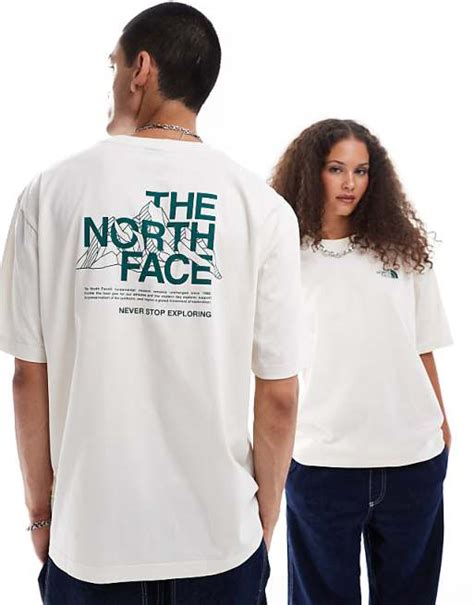 The North Face T Shirt Oversize Bianco Sporco Con Stampa Di Montagne