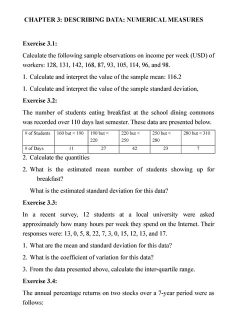 Exercises C3 Scd CHAPTER 3 DESCRIBING DATA NUMERICAL MEASURES