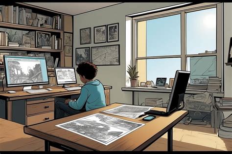 Premium Photo Home Office Comics Artistic Digital Strip Creation Scene