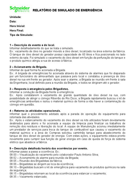 Relatório De Simulado De Emergência Pdf Brigada Diesel