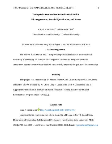 Pdf Transgender Dehumanization And Mental Health Microaggressions