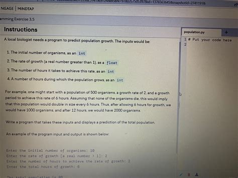 Instructionsa Local Biologist Needs A Program To Predict Population