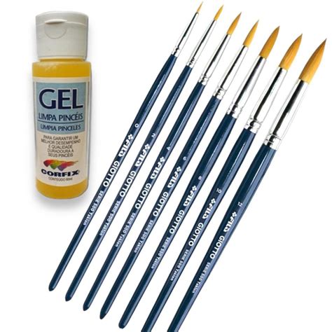 Kit Pincel Redondo Giotto Aquarela Guache Acrilica Oleo Gel Limpeza Corfix Shopee Brasil