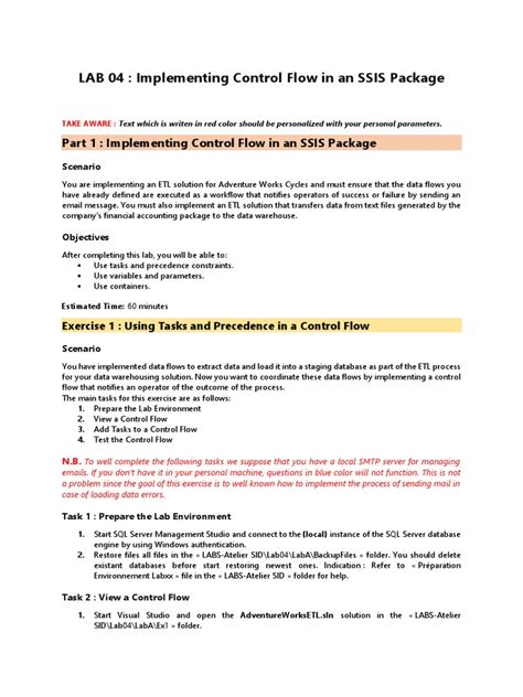 Lab04 Implementing Control Flow In An Ssis Package Pdf Microsoft