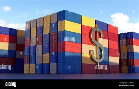 Usa Trade War And International Tariffs Stacked Shipping Containers