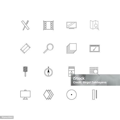 창조적인 프로세스 및 설계 선형 얇은 아이콘 설정합니다 간단한 벡터 아이콘 설명 눈금자에 대한 스톡 벡터 아트 및 기타 이미지 눈금자 디자인 벡터 Istock