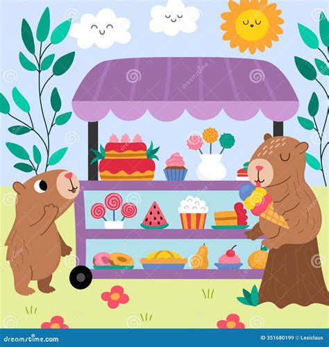 Vector Capybara Landscape Illustration Cute Square Scenery With