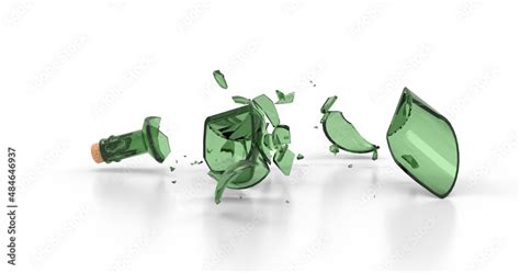 Smashed Broken Glass Wine Empty Bottle Dark Green Color Shards Frozen