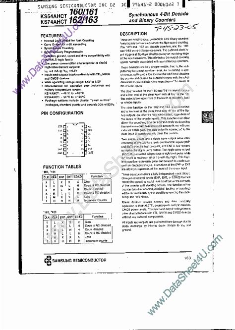 Ks74ahct163 775106 Pdf Datasheet Download Ic On Line