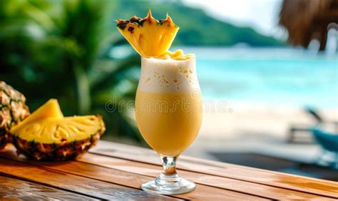 Refreshing Tropical Pina Colada Cocktail With A Creamy Texture And
