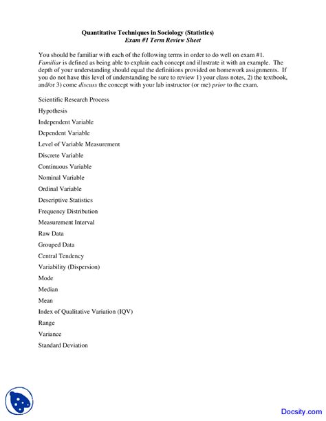 Quantitative Techniques In Sociology Quantitative Techniques Exam Docsity