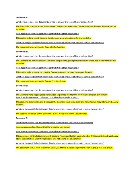 Armistice Dbq Document A What Evidence Does This Document Provide To