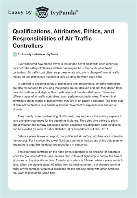 Qualifications Attributes Ethics And Responsibilities Of Air Traffic Controllers Words