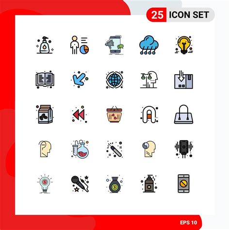 25 Universal Filled Line Flat Color Signs Symbols Of Weather Moon Bullhorn Cloud Promotion