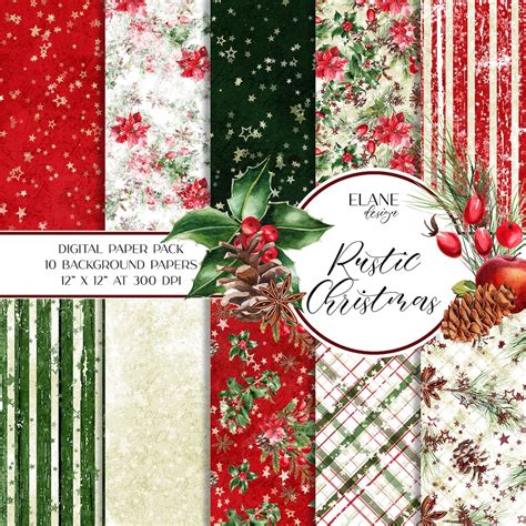 Rustic Christmas Digital Paper Printable Scrapbook Paper Christmas
