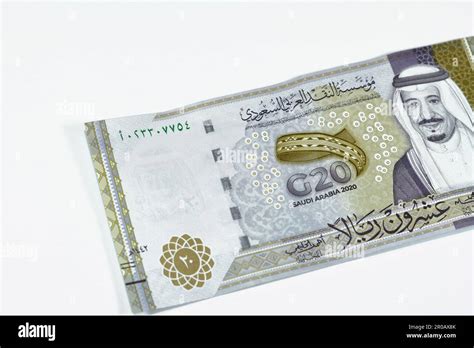 Obverse Side Of 20 Sar Twenty Saudi Arabia Riyals Banknote Currency