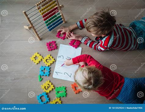 Babe And Girl Learn To Count And Write Numbers Stock Photo Image Of Count Lesson