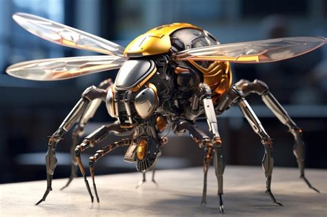 Premium AI Image Bionic Bee Flying Transclucent Wings Robotic Bug