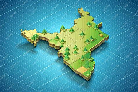 Isometric 3D India map Stylized vector map illustration with cities borders capital New Delhi ...