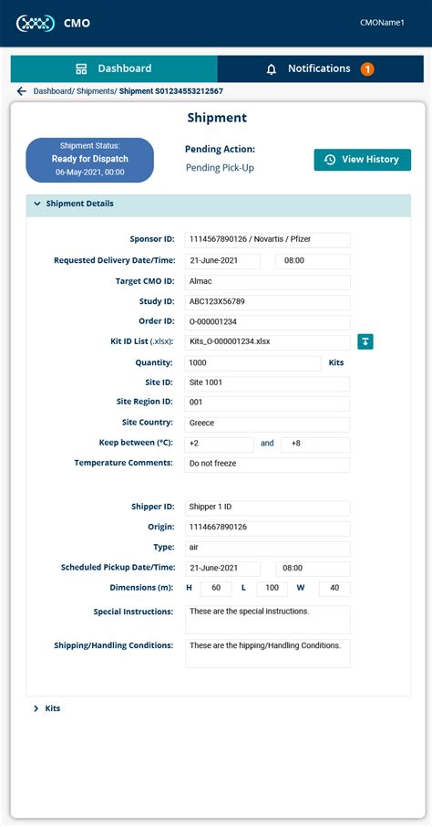 CMO Update View Shipment Page After The Status Is Set To Ready For