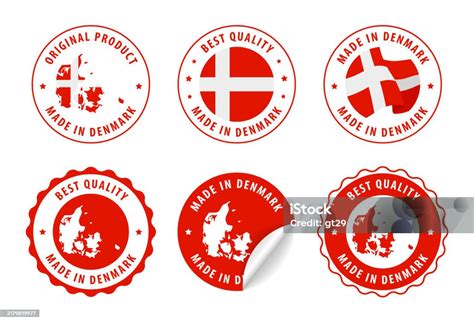 Made In Denmark 지도와 깃발이 있는 우표 및 스티커 세트 최고의 품질 원래 제품 0명에 대한 스톡 벡터 아트 및 기타 이미지 Istock