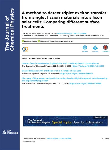 Pdf A Method To Detect Triplet Exciton Transfer From Singlet Fission