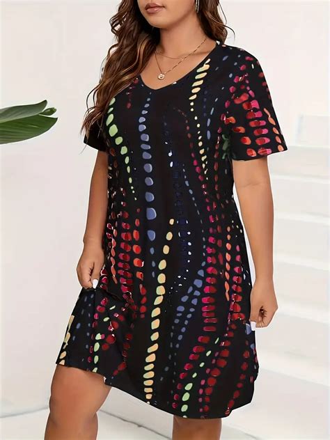 Plus Size Elegant Dress Womens Plus Tie Dye Short Sleeve V Temu