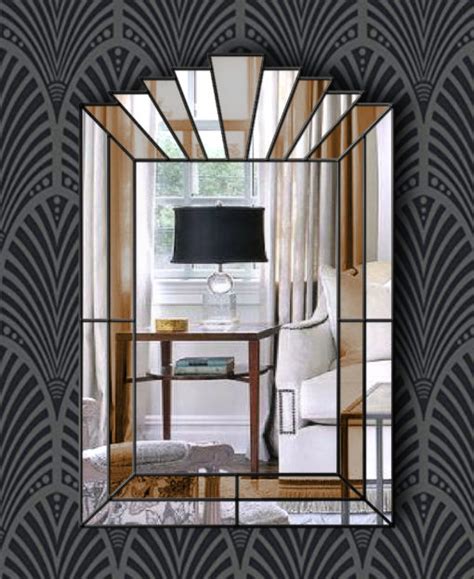 Louis Art Deco Original Handcrafted Fan Wall Mirror In Bronze And Black