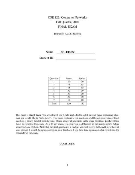 Computer Networks Final Exam Fall 2010