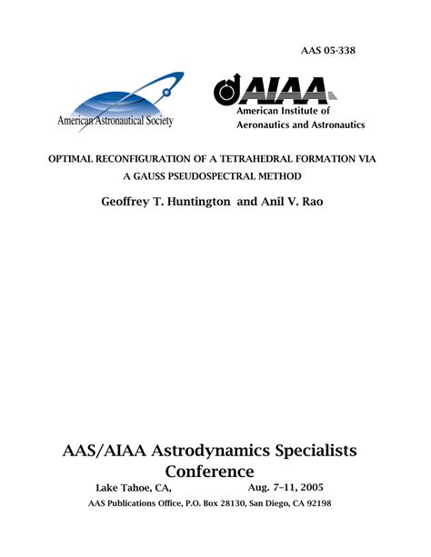 Pdf Optimal Reconfiguration Of A Tetrahedral Formation Via A Gauss Pseudospectral Method