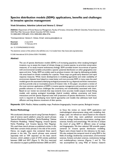 Pdf Species Distribution Models Sdm Applications Benefits And