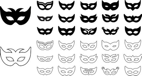 카니발 마스크 실루엣 세트 가장 무도회 마스크의 검은 평면 아이콘 파티 퍼레이드 및 카니발 마디 그라 및 할로윈 판타지 얼굴 마스크 요소는 투명한 배경에 편집 가능한