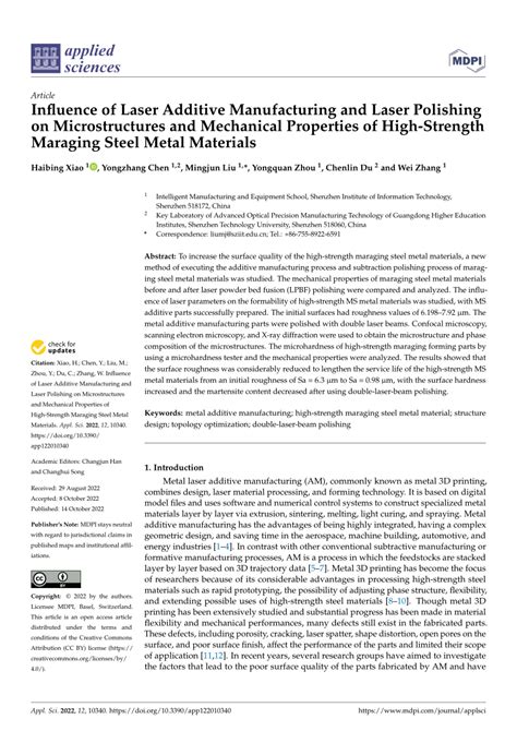 Pdf Influence Of Laser Additive Manufacturing And Laser Polishing On Microstructures And