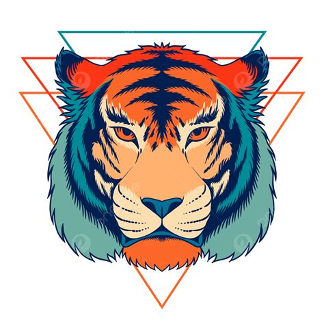 Gambar Ilustrasi Vektor Warna Kepala Harimau Harimau Retro Satwa PNG