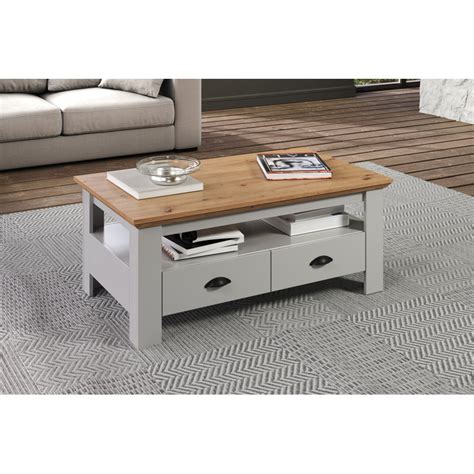 Table basse style campagne gris clair chêne Indiana